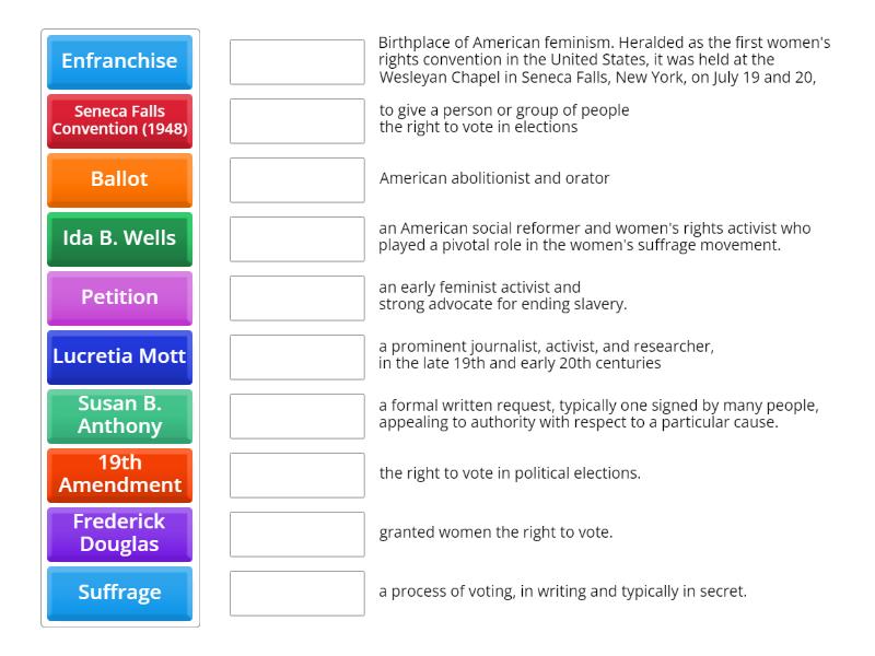 Womans Suffrage Vocabulary Civics - Match up