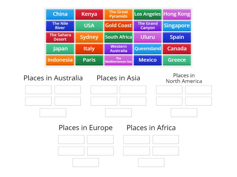 World Geography: Sort the places - Group sort