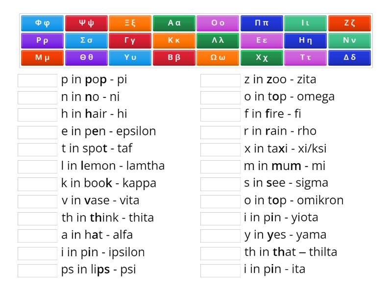 Sounds of Greek Alphabet - Match up