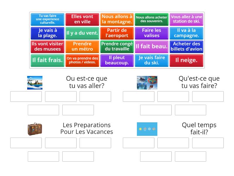 Vocabulaire: Les vacances- Word Sort - Group sort