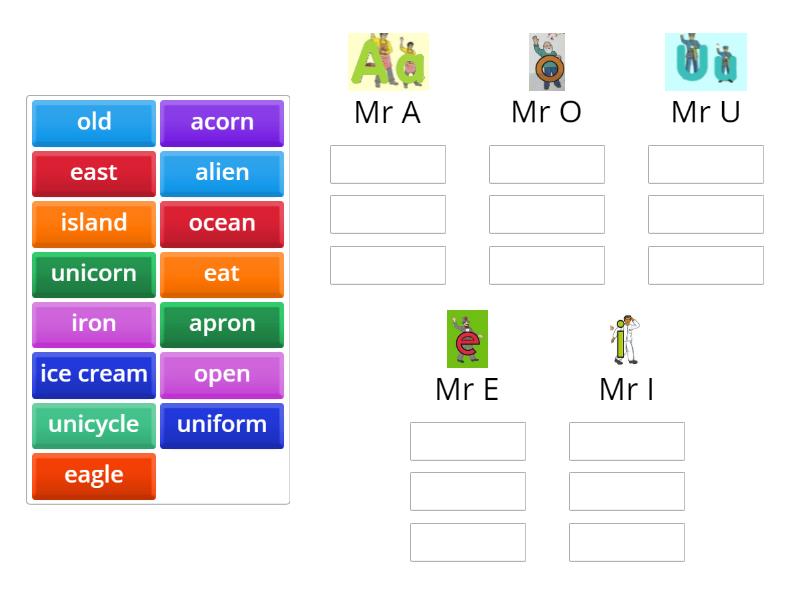 Letterland vowels sort - Group sort