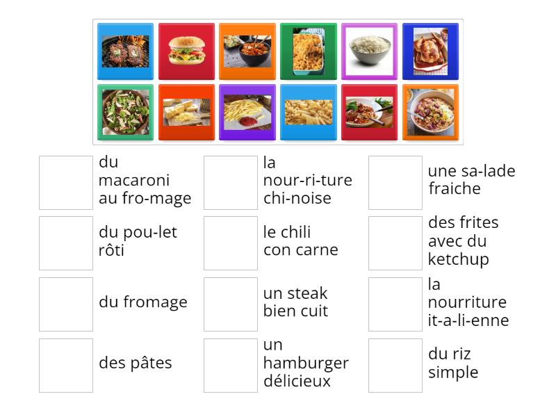Les repas - quiz - Match up