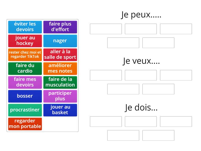 Je peux / Je veux / Je dois - Group sort
