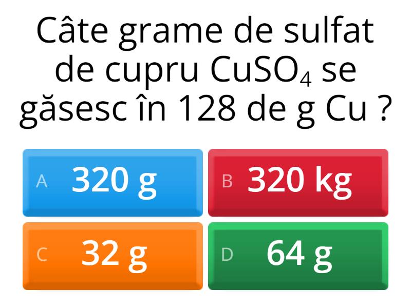 Calcule pe baza formulelor chimice - Quiz
