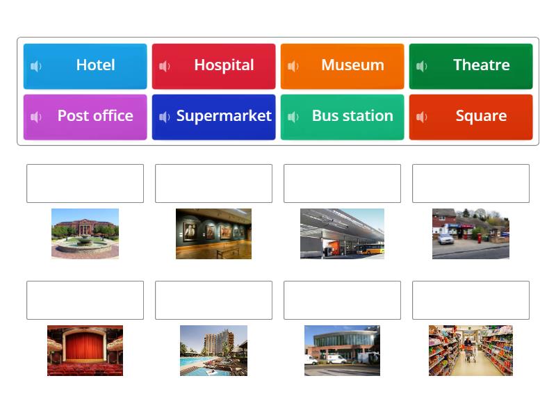 Places in town (vocabulary review) - Match up