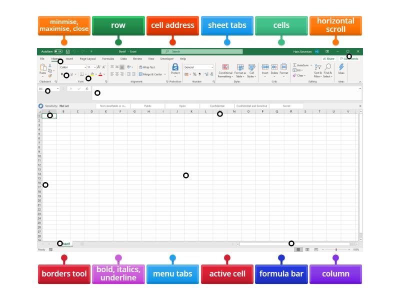 Excel spreadsheet layout quiz - Labelled diagram