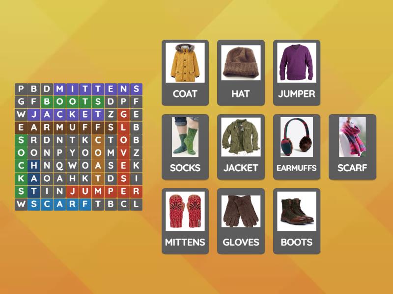 Winter clothes - Wordsearch