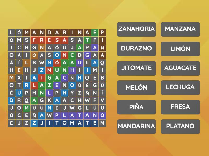 SOPA DE LETRAS (FRUTAS Y VERDURAS) - Wordsearch