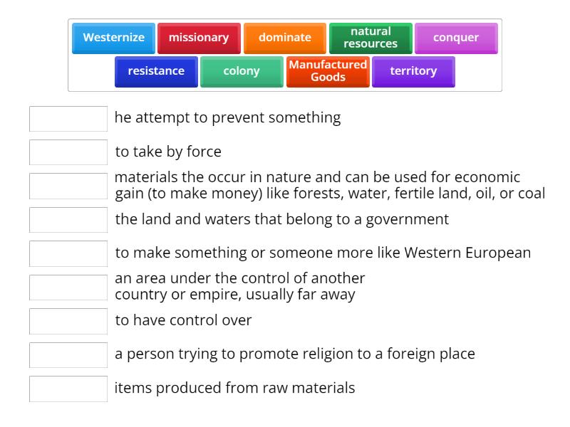 Imperialism Vocabulary G 10 - Match up