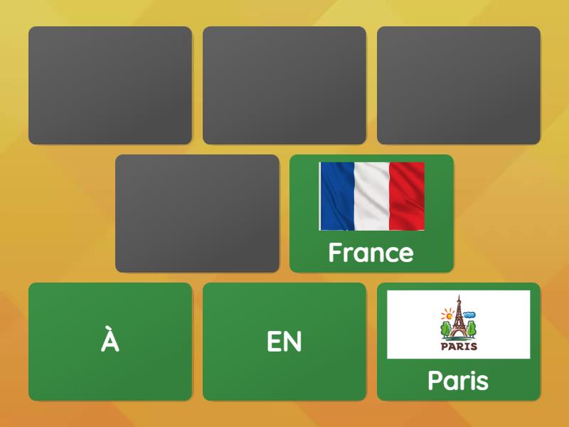 Prépositions devant les noms des pays, villes - Matching pairs