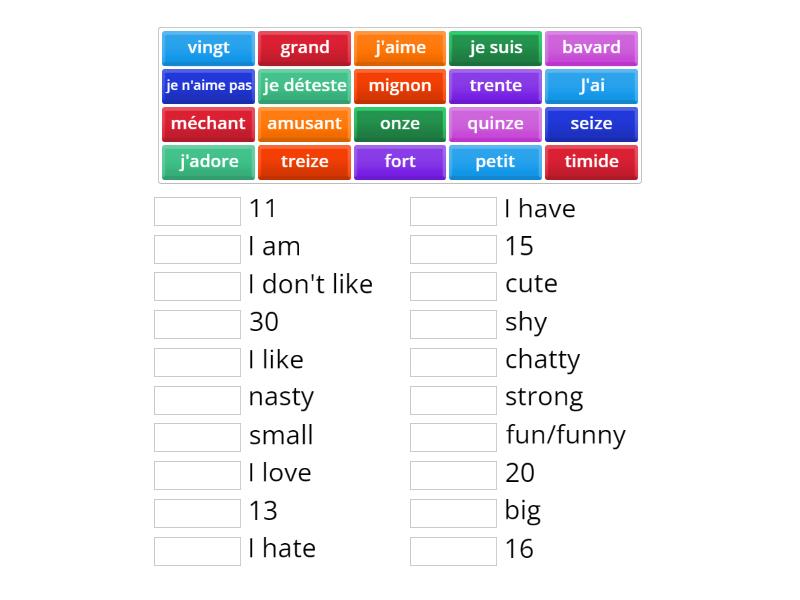 likes and dislikes and adjectives for U4 Lang 2 - Match up