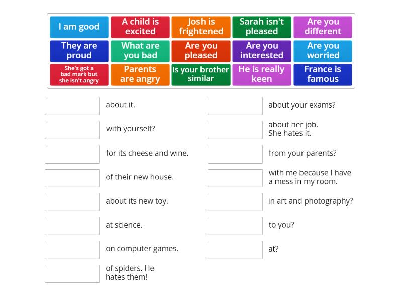 Solutions Elem 1F Adjectives+prepositions - Match up