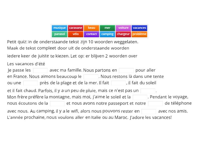le vocabulaire de base - Complete the sentence
