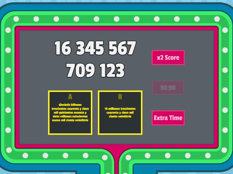 Números naturales de más de 9 cifras - Gameshow quiz