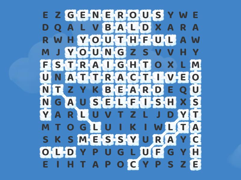 WORDS TO DESCRIBE PERSON'S APPEARANCE & PERSONALITY - Wordsearch