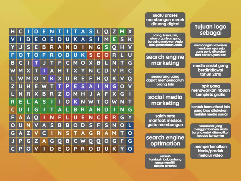 Digital Marketing - Wordsearch