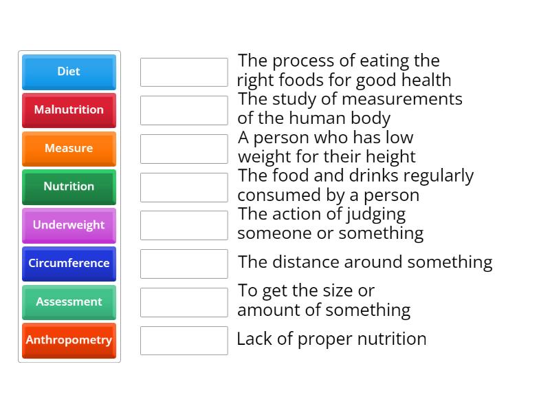 Nutritional assessment key words - Match up