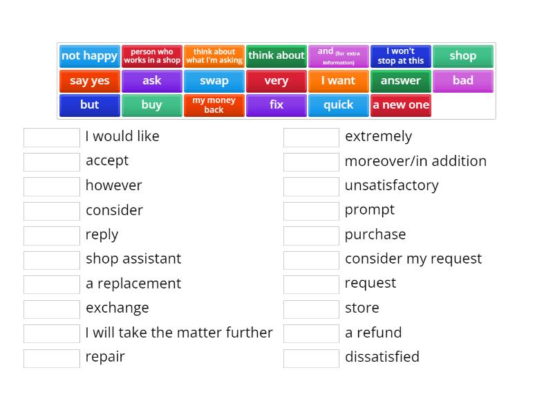BWS - Vocabulary for complaint letters (informal/formal) - Match up