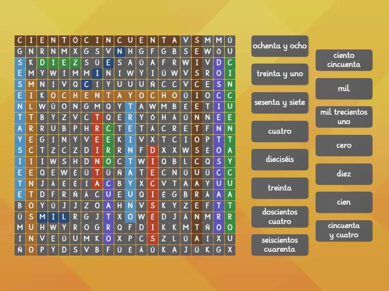 sopa de letras de numeros - Wordsearch
