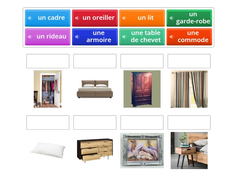 Le vocabulaire de la chambre - Match up