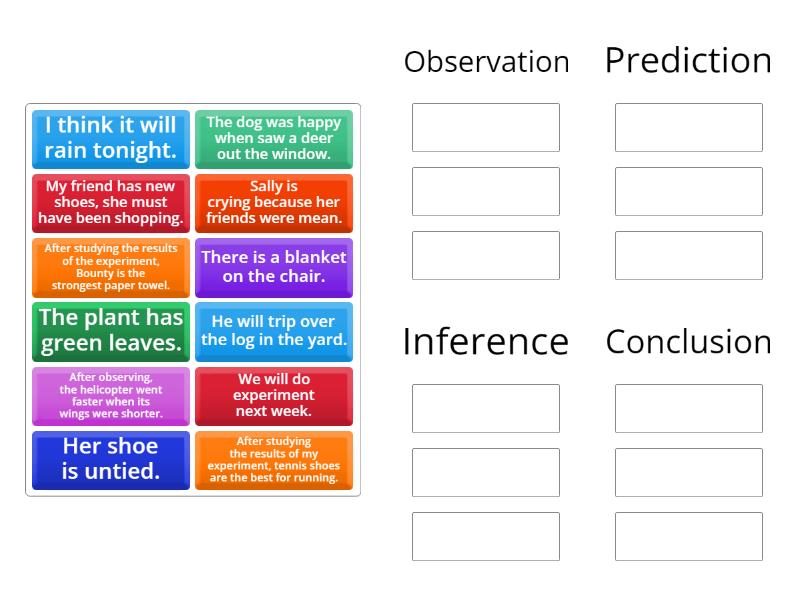 Observation, predictions, inferences, and conclusion sort - Group sort