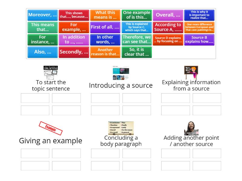Body Paragraphs: Transition Words - Group sort