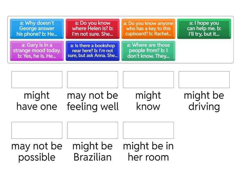 Match the sentences Modal Verbs May/Might - Une las parejas