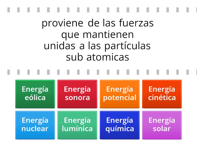 Tipos de energias - Encontre a combinação