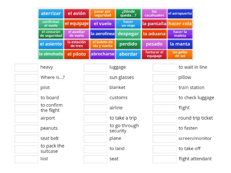 Sp2 Travel Vocabulary - Match up