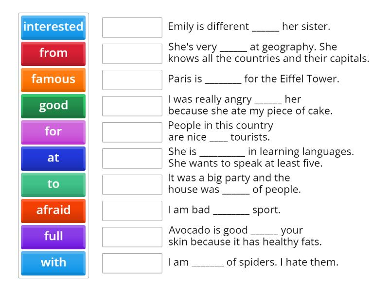 7C\adjectives + preposition - Match up