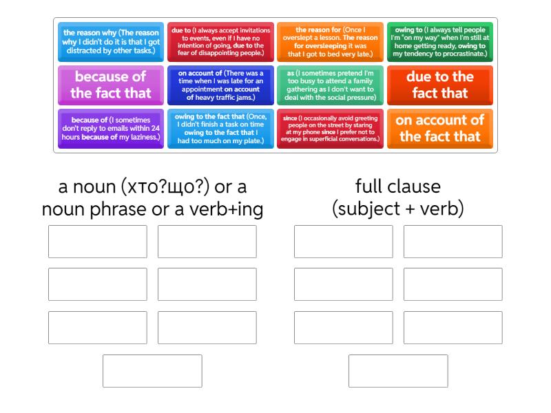 Look at the examples again. What linking words are followed by: - Group ...