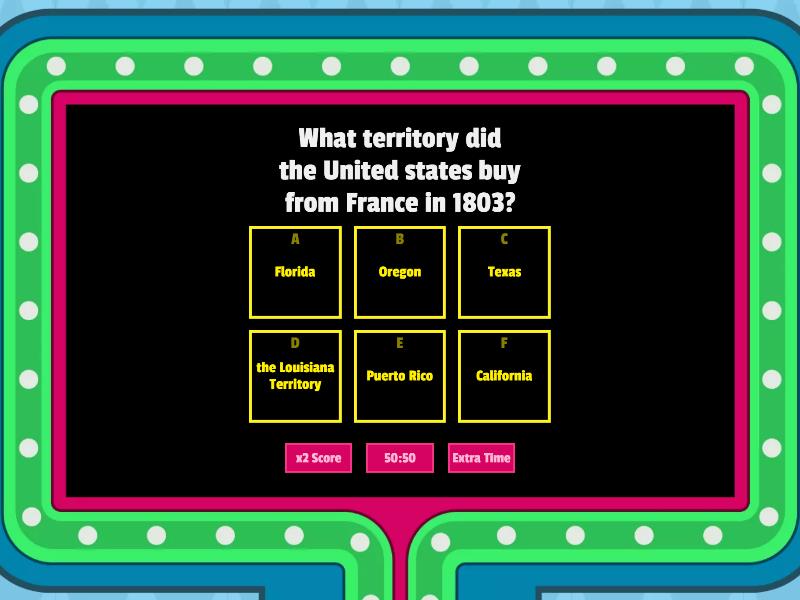Unit 8: 1800s History Multiple Choice - Gameshow quiz