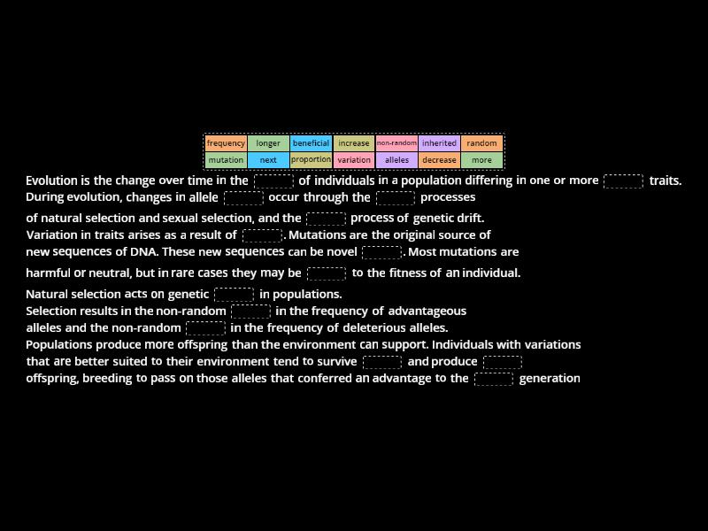 Braes AH Biology Unit 2.2(a) Evolution & Natural Selection Missing Word ...