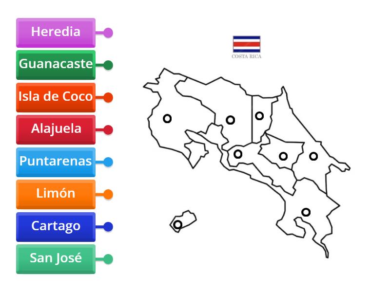 Las provincias de Costa Rica y una isla - Labelled diagram