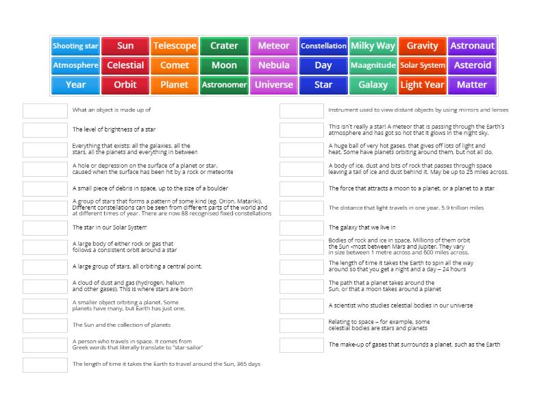 Space Glossary - Match up