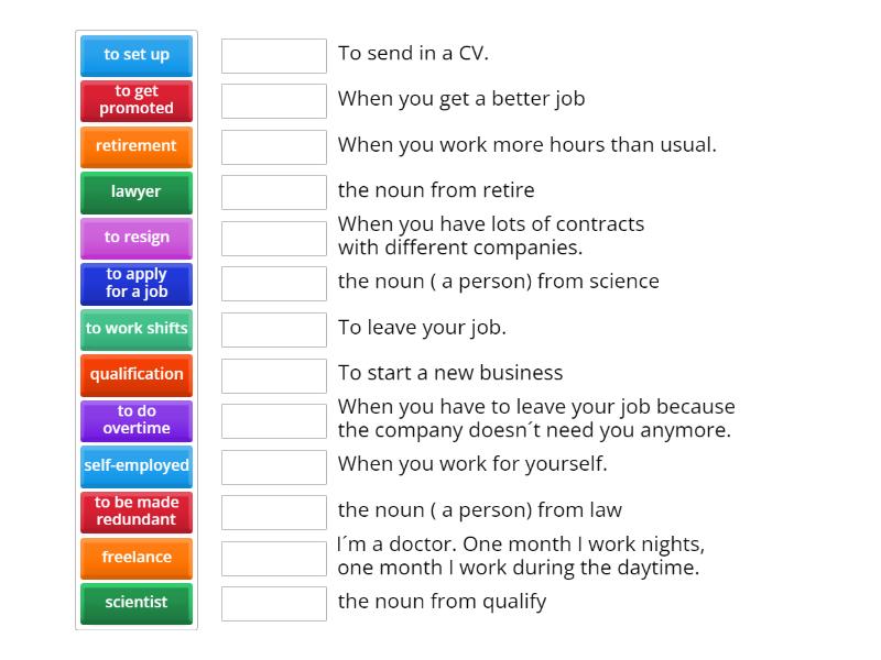 A3 8a Work Vocabulary Match Up
