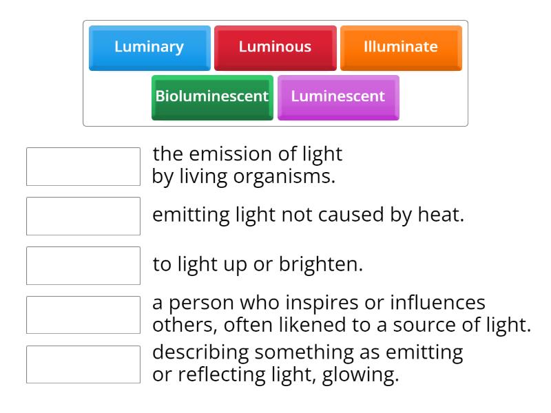 lumin - definitions - Match up