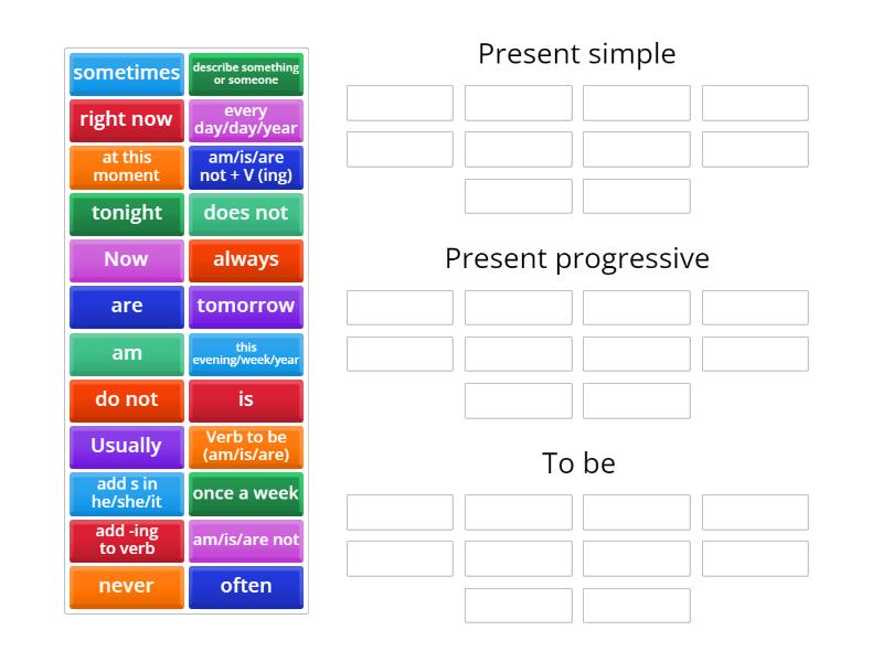 present simple vs progressive - Group sort