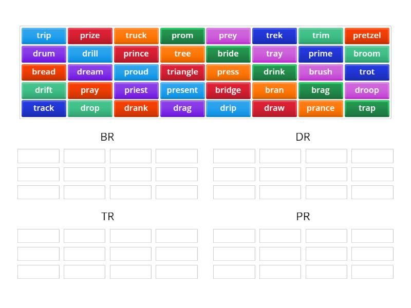 Initial Consonant Blends - BR DR GR PR - Group sort