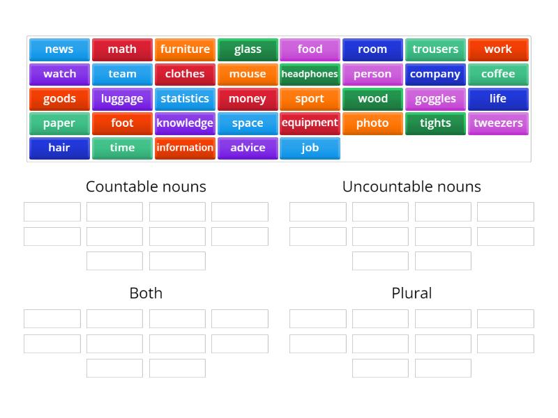 Countable and uncountable nouns - Group sort