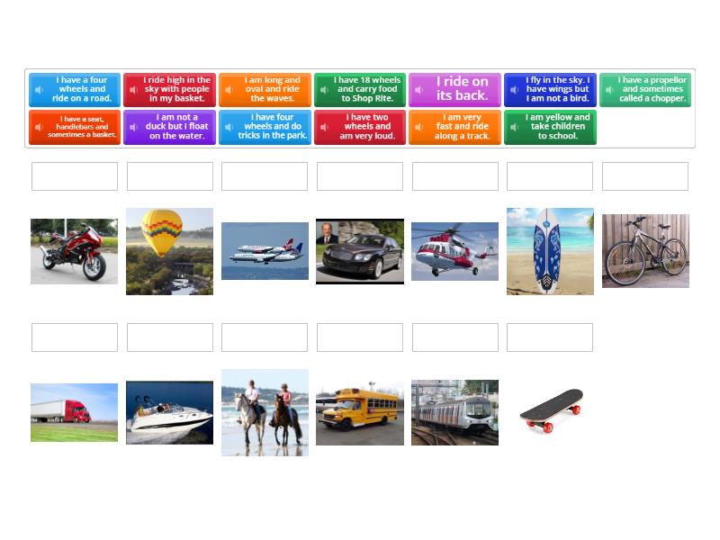transportation sentences with audio - Match up