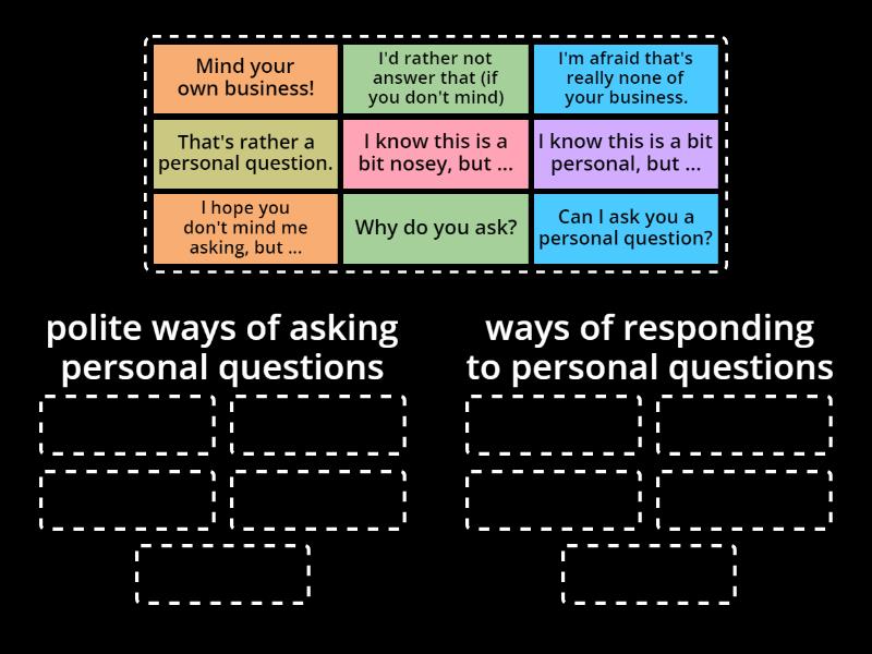 Expressions for asking personal questions - Group sort