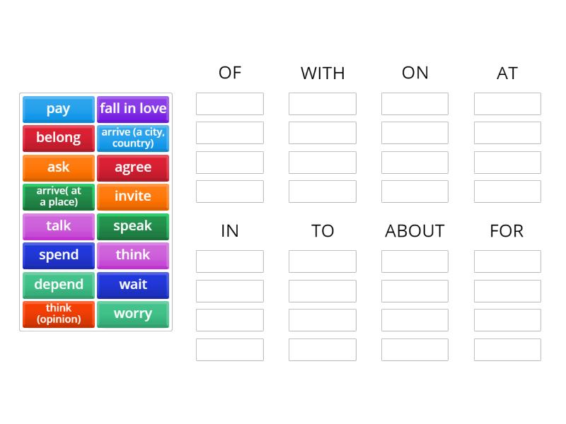 EF pre-intermediate Verbs + prepositions - Ordenar por grupo