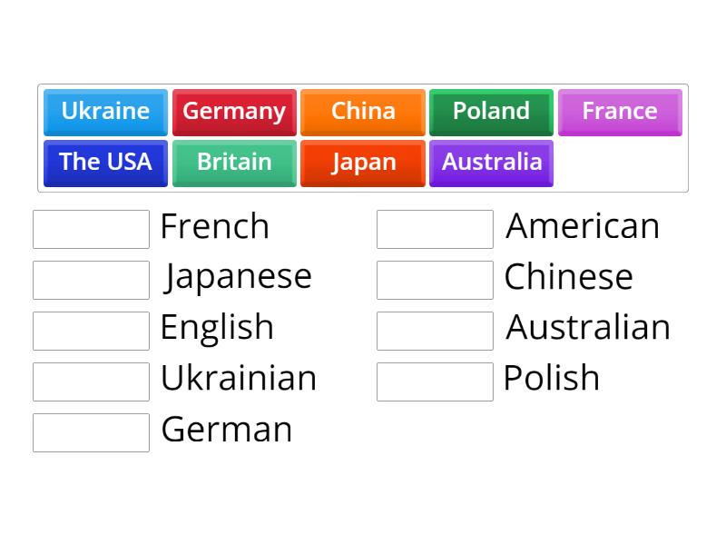Nationalities - Match up