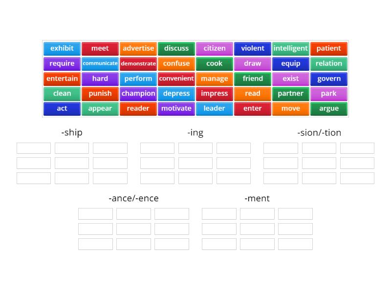 Noun suffixes - Group sort