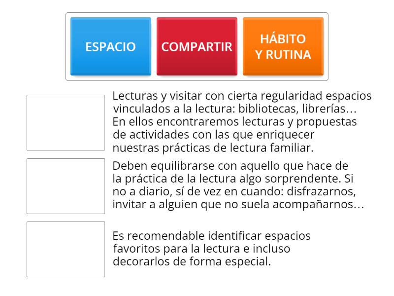 ACCIONES QUE FOMENTAN LA LECTURA EN EL HOGAR - Match up