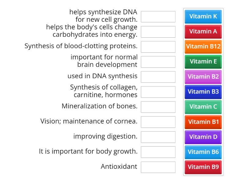 Functions of vitamins - Match up