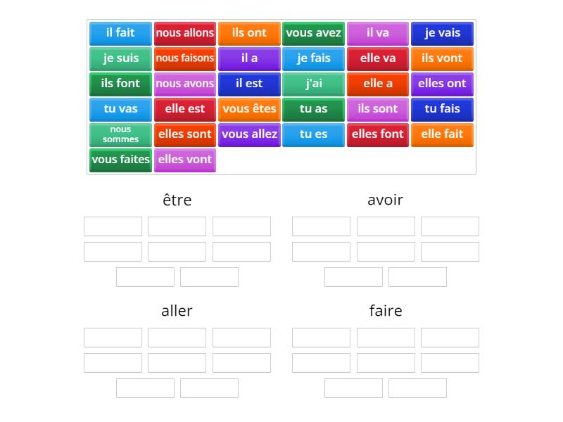 être, avoir, aller et faire - Group sort