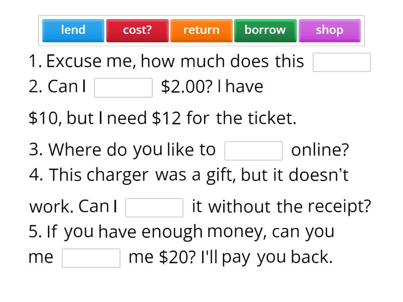 Using money - Complete the sentence