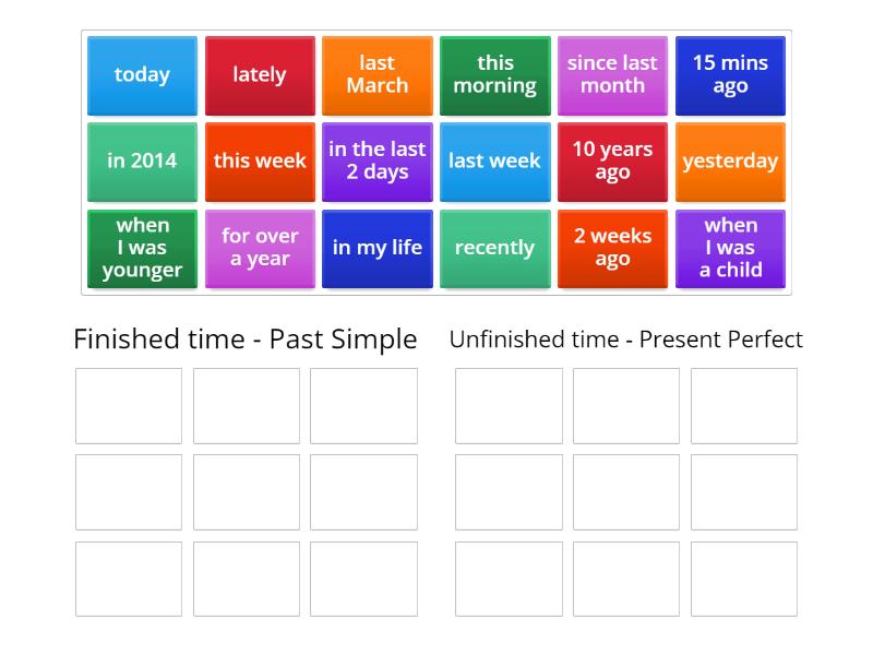 Present Perfect vs Past Simple - signal words - Ordenar por grupo